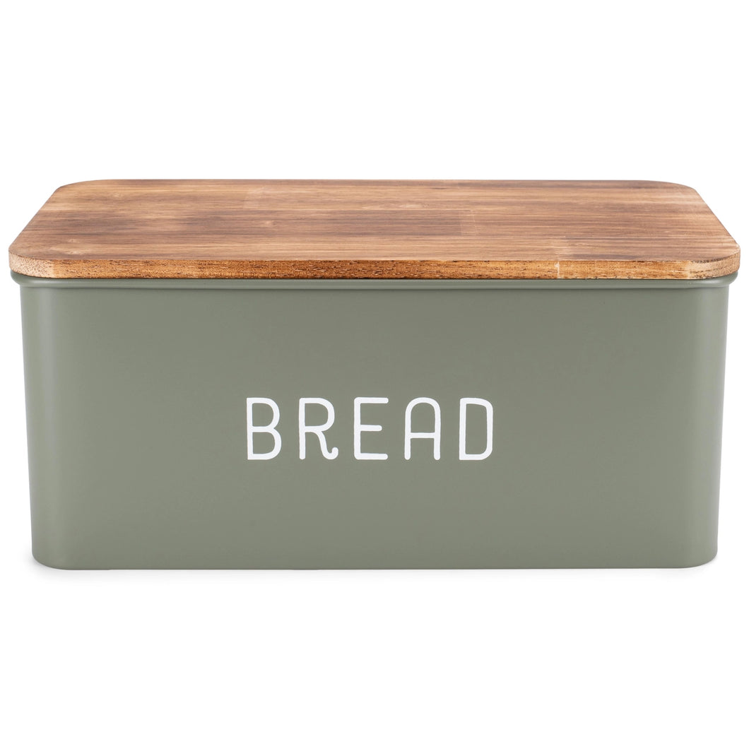 Green Metal Bread Box with Rubber Wood Lid – Gather Kitchen Mercantile